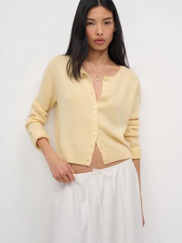 REFORMATION Clara Cashmere Crew Cardigan - Yellow