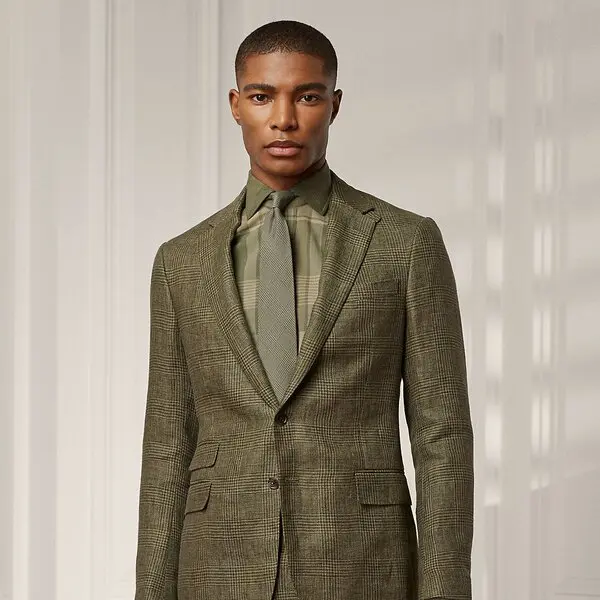 Ralph Lauren Kent Hand-tailored Plaid Linen Jacket - Sage Multi