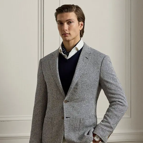 Ralph Lauren Kent Hand-tailored Herringbone Jacket - Classic Cream/navy