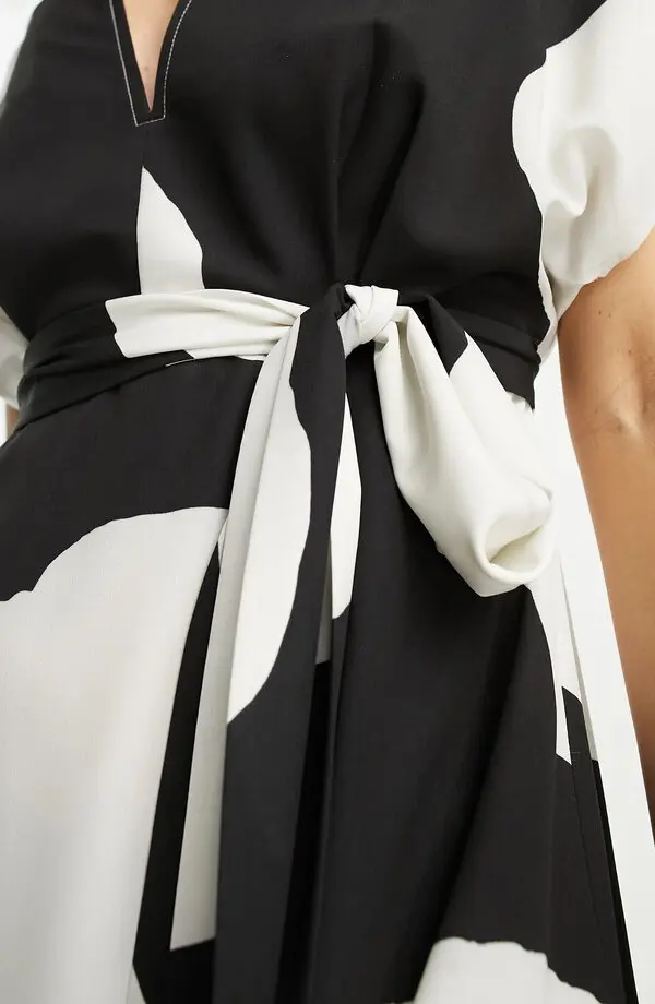 Asos Print Short Sleeve Midi Dress In Black Multi - 30% Off | Editorialist