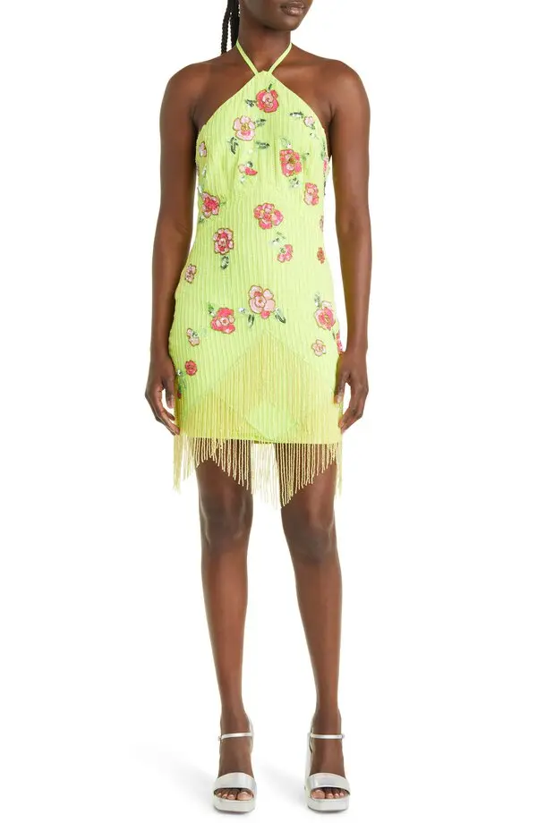 Asos Floral Print Sequin Fringe Halter Dress In Medium Green - 60% Off |  Editorialist