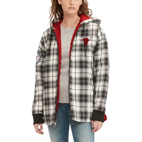 Tommy Hilfiger Cream Chicago Bulls Molly Flannel Full-zip Hoodie - Black