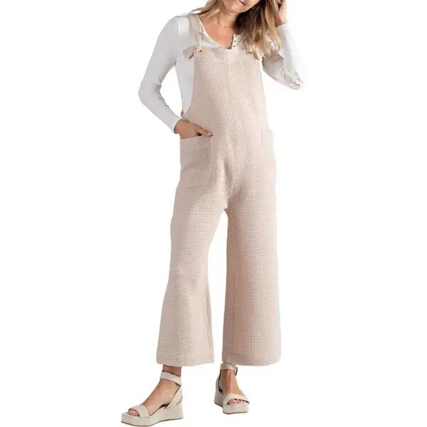 CACHE COEUR Maya Organic Cotton Gauze Maternity/nursing Jumpsuit - Beige