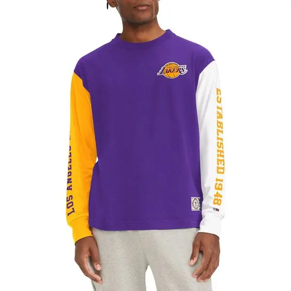 Tommy Hilfiger Purple Los Angeles Lakers Richie Color Block Long Sleeve T-shirt - Black