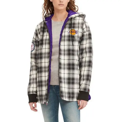 Tommy Hilfiger Cream Los Angeles Lakers Molly Flannel Full-zip Hoodie - Black