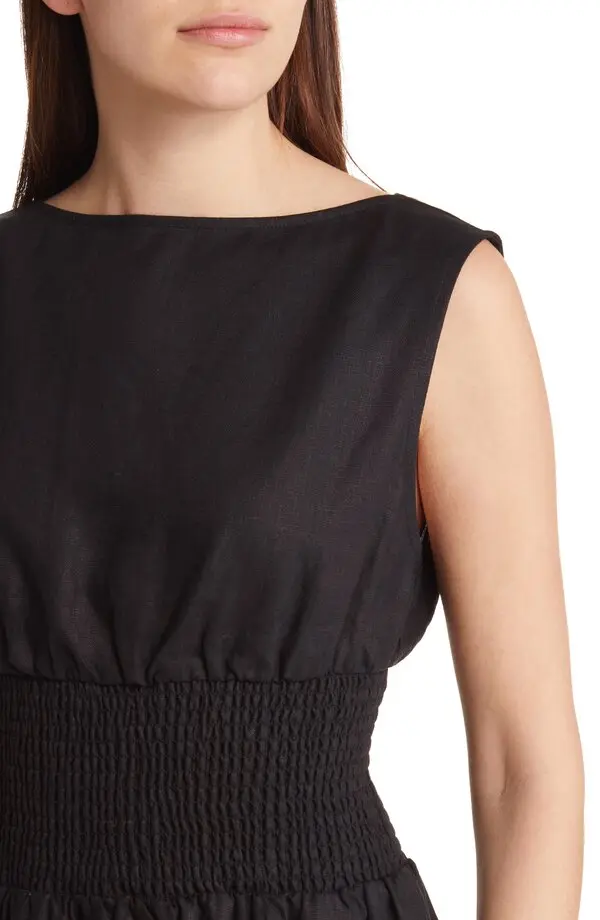 Reformation Davie Smocked Waist Linen Dress In Black - 51% Off |  Editorialist