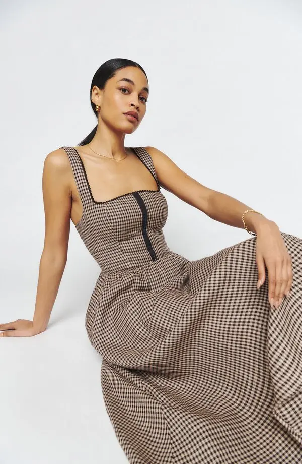 reformation tagliatelle cherry linen dress Reformation Tagliatelle Linen Dress in Blush Check  UFO No More
