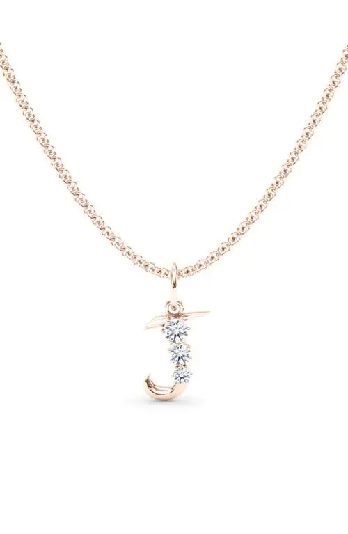HAUTECARAT Lab Created Diamond Initial Pendant Necklace - J - 18k Rose Gold
