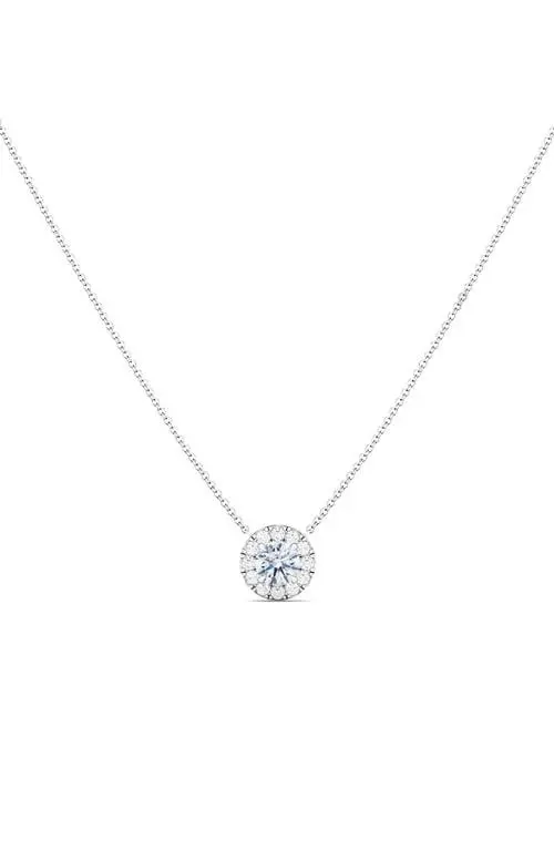 HAUTECARAT Round Brilliant Halo Lab-created Diamond Pendant Necklace - 18k White Gold