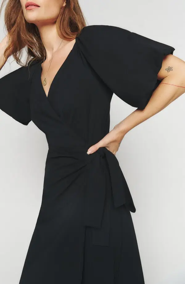 Reformation Olea Wrap Midi Dress In Black - 40% Off | Editorialist