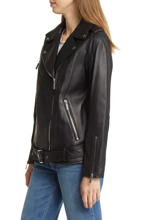 Michael Kors Oversize Moto Leather Jacket - Black