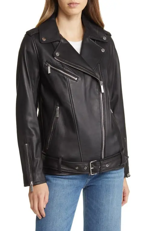 Michael Kors Oversize Moto Leather Jacket - Black