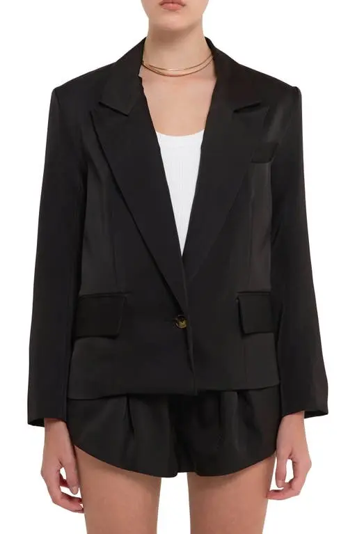GREY LAB One-button Satin Blazer - Black