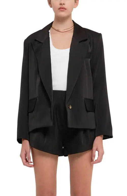 GREY LAB One-button Satin Blazer - Black