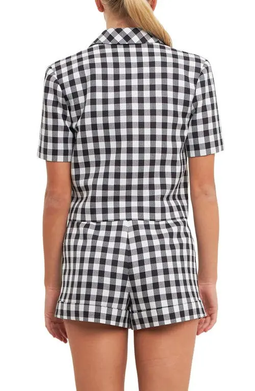 English Factory Short Sleeve Gingham Blazer