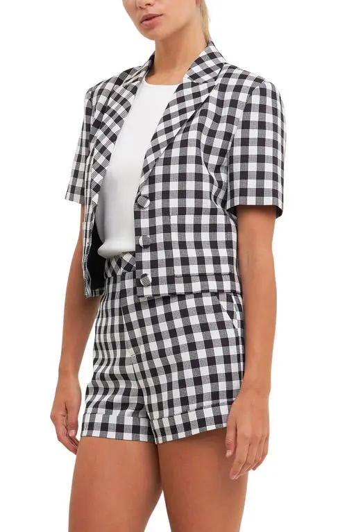 English Factory Short Sleeve Gingham Blazer