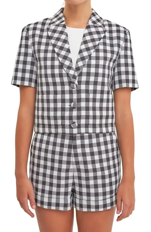English Factory Short Sleeve Gingham Blazer