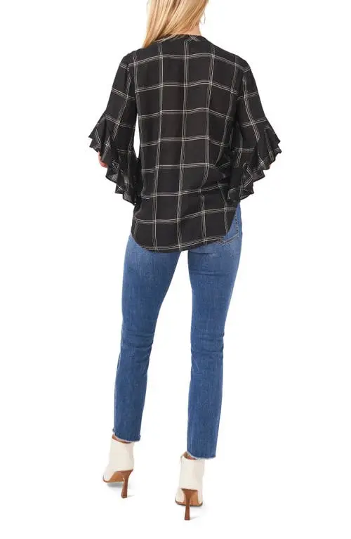 Vince Camuto Windowpane Ruffle Sleeve Popover Top