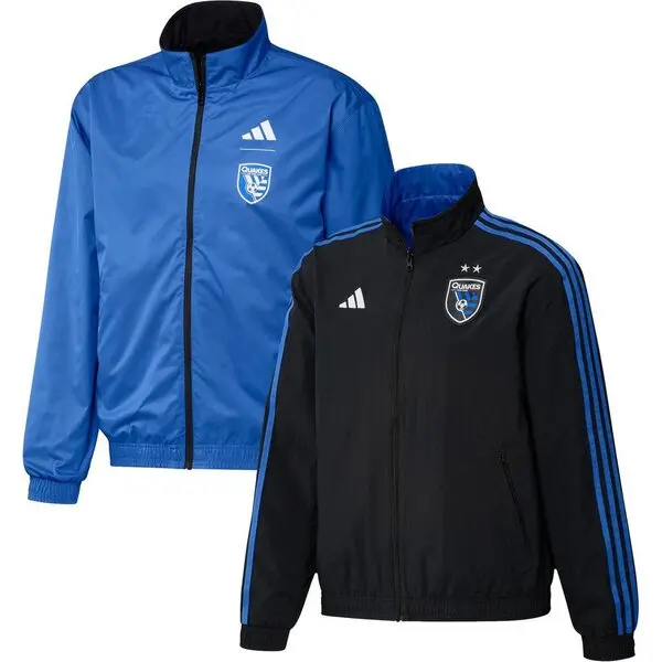 Adidas Blue San Jose Earthquakes 2023 On-field Anthem Full-zip Reversible Team Jacket - Black