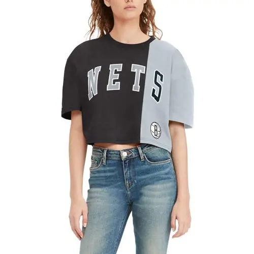 Tommy Hilfiger White Brooklyn Nets Betsy Relaxed Crop T-shirt - Black