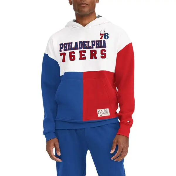 Tommy Hilfiger Red Philadelphia 76ers Andrew Split Pullover Hoodie
