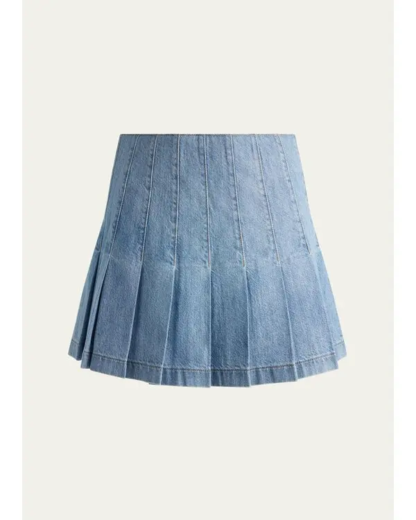 Alice + Olivia Carter Pleated Denim Mini Skirt - Blue