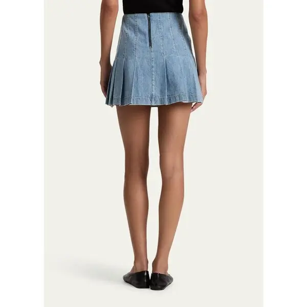 Alice + Olivia Carter Pleated Denim Mini Skirt - Blue