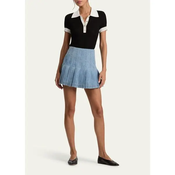 Alice + Olivia Carter Pleated Denim Mini Skirt - Blue