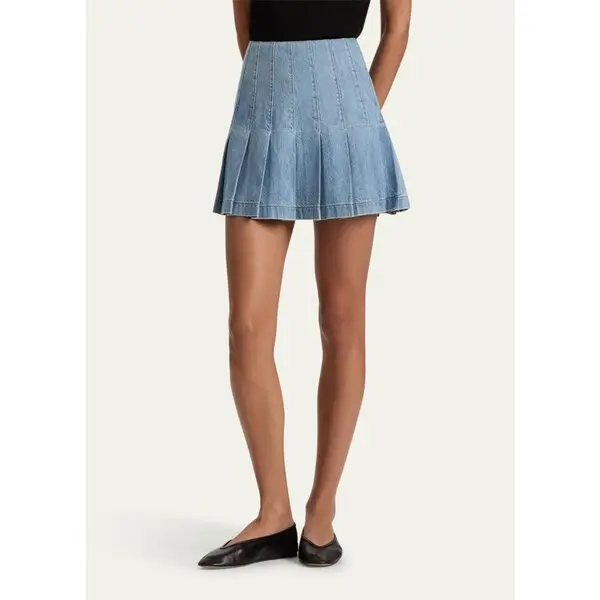 Alice + Olivia Carter Pleated Denim Mini Skirt - Blue
