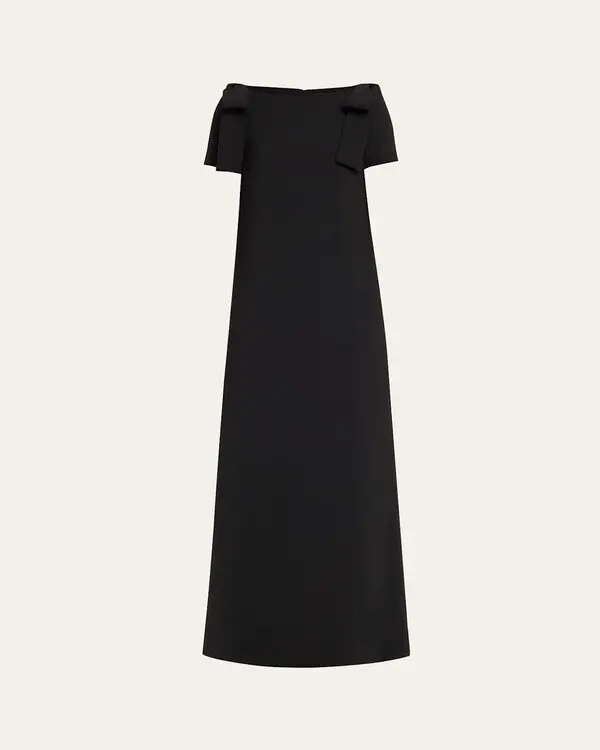 Carolina Herrera Crepe Column Gown With Shoulder Bows - Black