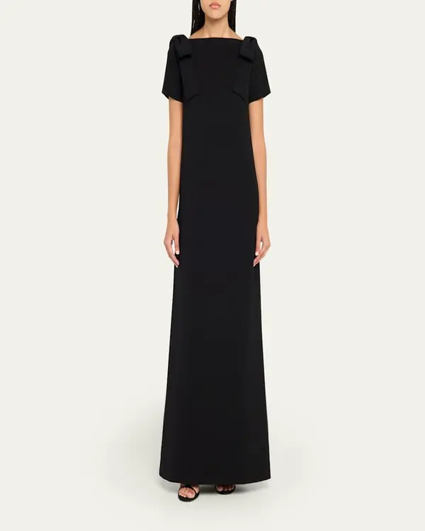 Carolina Herrera Crepe Column Gown With Shoulder Bows - Black