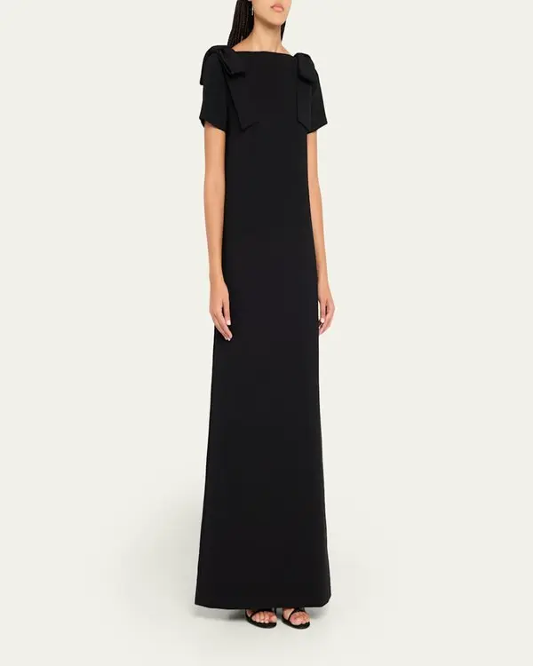Carolina Herrera Crepe Column Gown With Shoulder Bows - Black