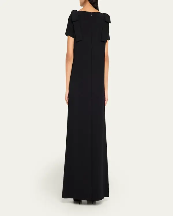 Carolina Herrera Crepe Column Gown With Shoulder Bows - Black