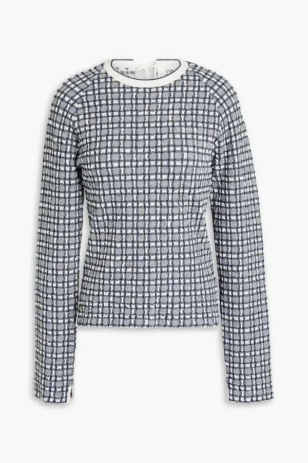 Buy Victoria Beckham Checked Jacquard-knit Sweater Navy At 44