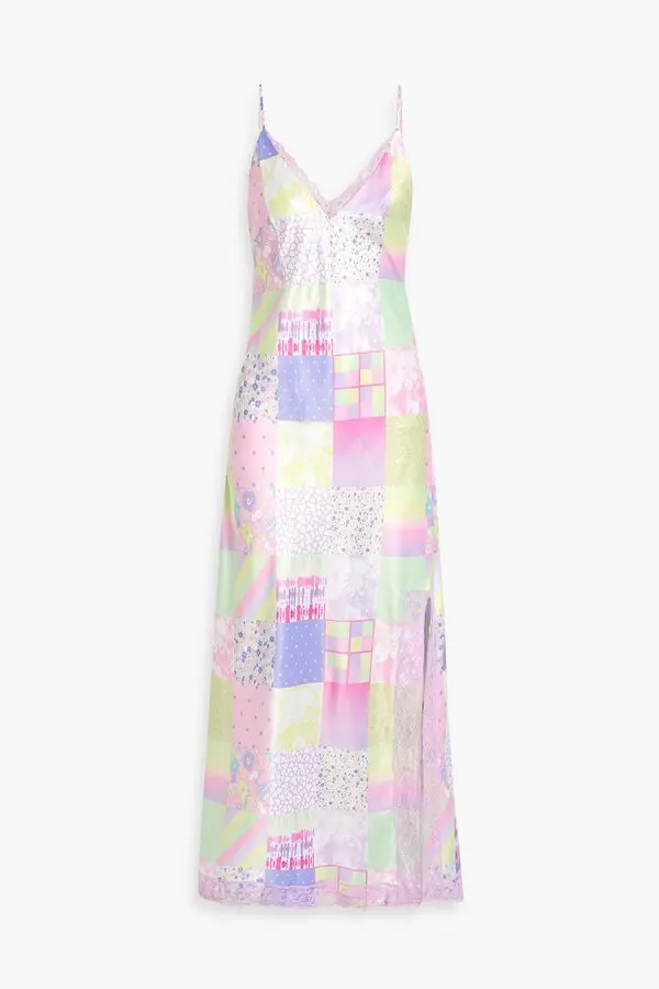 Olivia Rubin Printed Lace-trimmed Maxi Dress