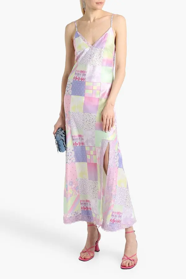 Olivia Rubin Printed Lace-trimmed Maxi Dress
