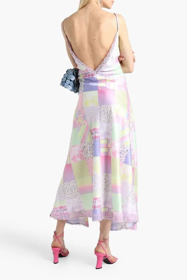 Olivia Rubin Printed Lace-trimmed Maxi Dress