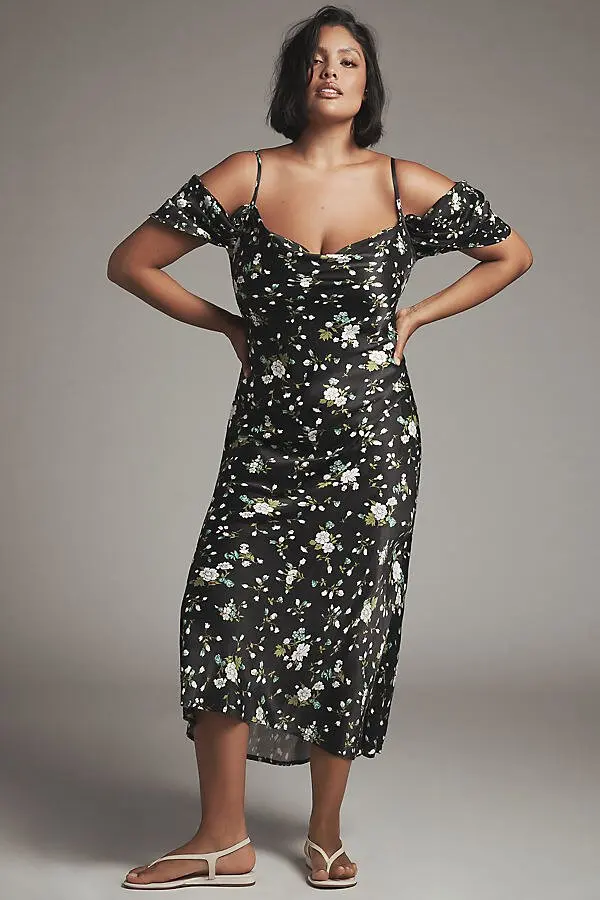 BL-NK Paterly Off-shoulder Slip Dress