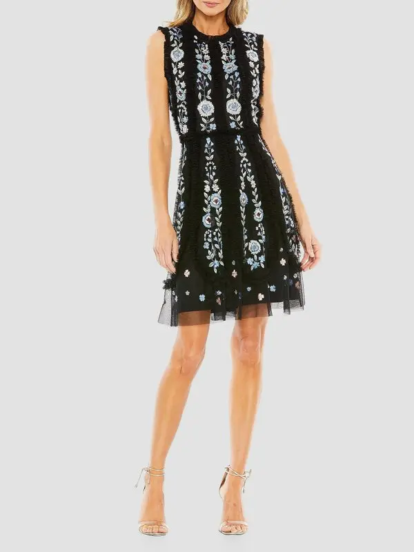 Mac Duggal Mac Floral-embroidered Chiffon Minidress