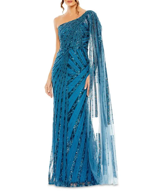Mac Duggal Asymmetric Sequined Gown - Black
