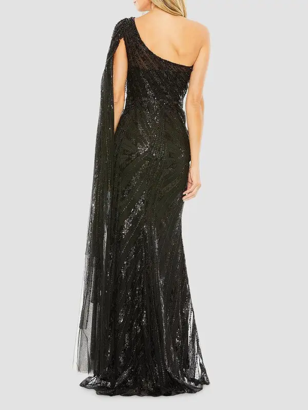 Mac Duggal Asymmetric Sequined Gown - Black