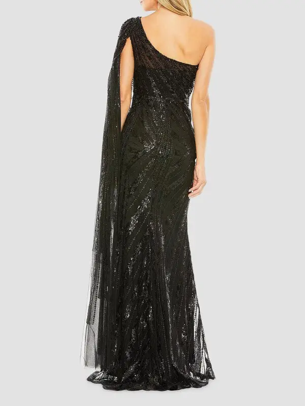Mac Duggal Asymmetric Sequined Gown - Black