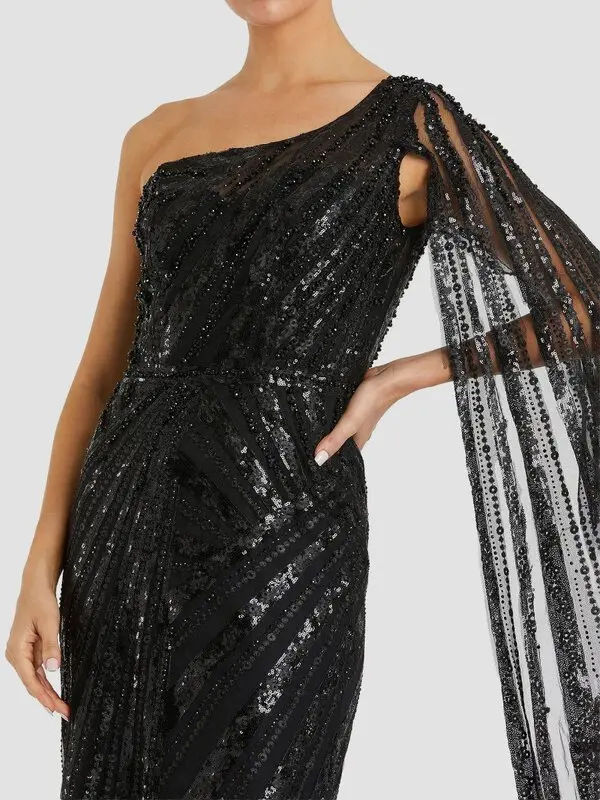Mac Duggal Asymmetric Sequined Gown - Black