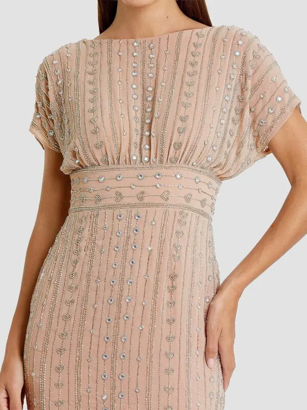 Mac Duggal Beaded Mesh Column Midi-dress