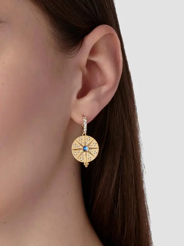 Temple St. Clair Celestial Sole Mandala 18k Yellow Blue Moonstone & 0.4 Tcw Diamond Drop Earrings