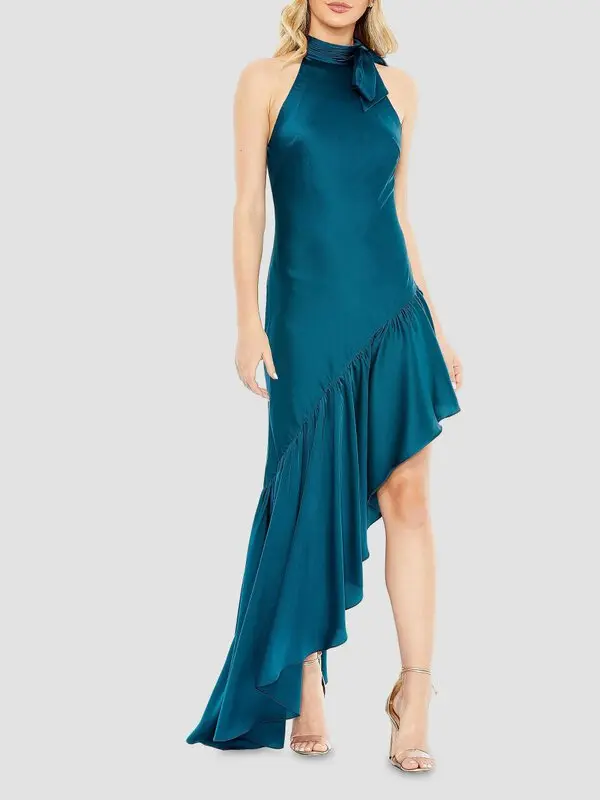 Mac Duggal Mac Asymmetric Ruffled Satin Gown - Teal
