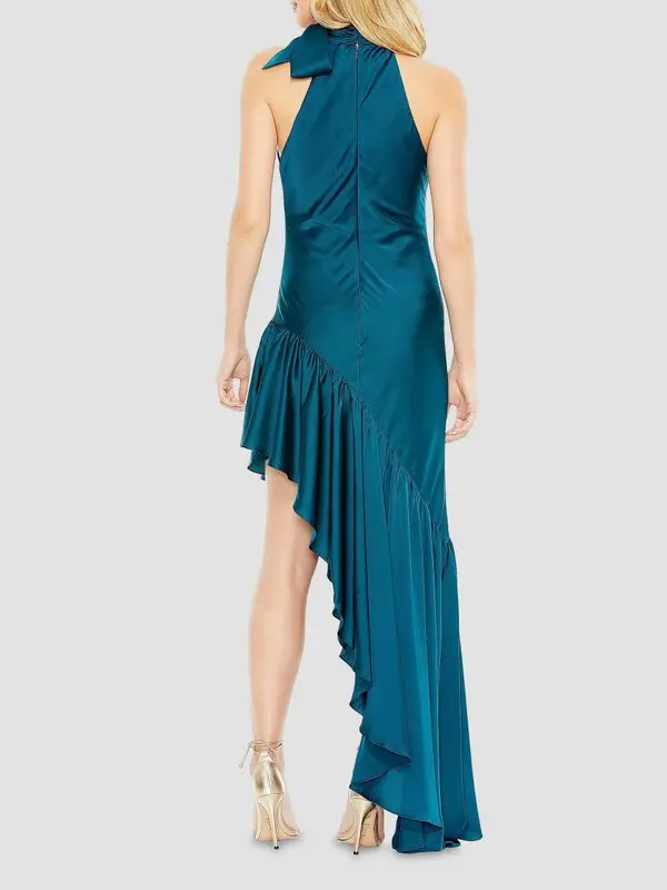 Mac Duggal Mac Asymmetric Ruffled Satin Gown - Teal