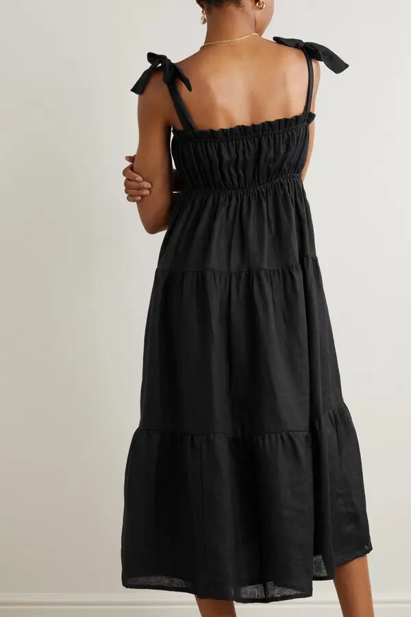 knee length dresses for ladies Lucia Tiered Mini Dress in Linen Black main image 0