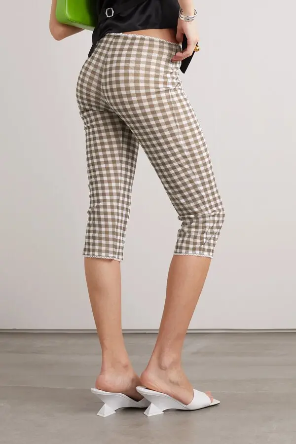 Acne Studios Cropped Gingham Stretch-knit Slim-leg Pants