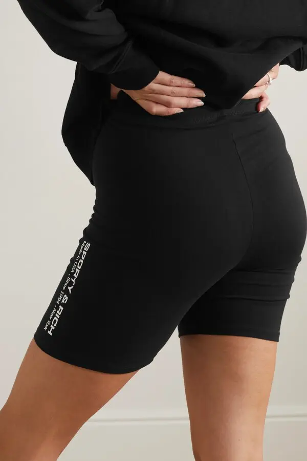 SPORTY & RICH Printed Stretch-cotton Biker Shorts